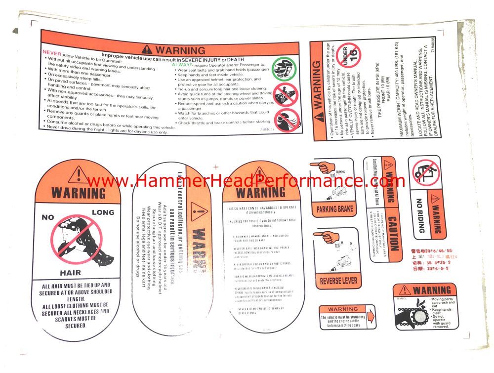 13-1210-00, Warning Label Set